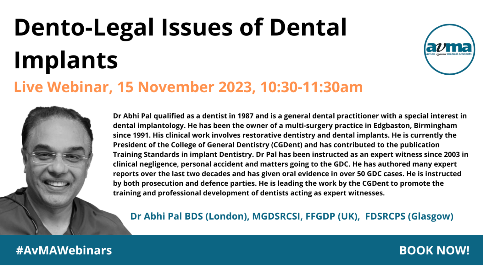 Avma Live Webinar Dento Legal Issues Of Dental Implants With Dr Abhi Pal Wednesday 15